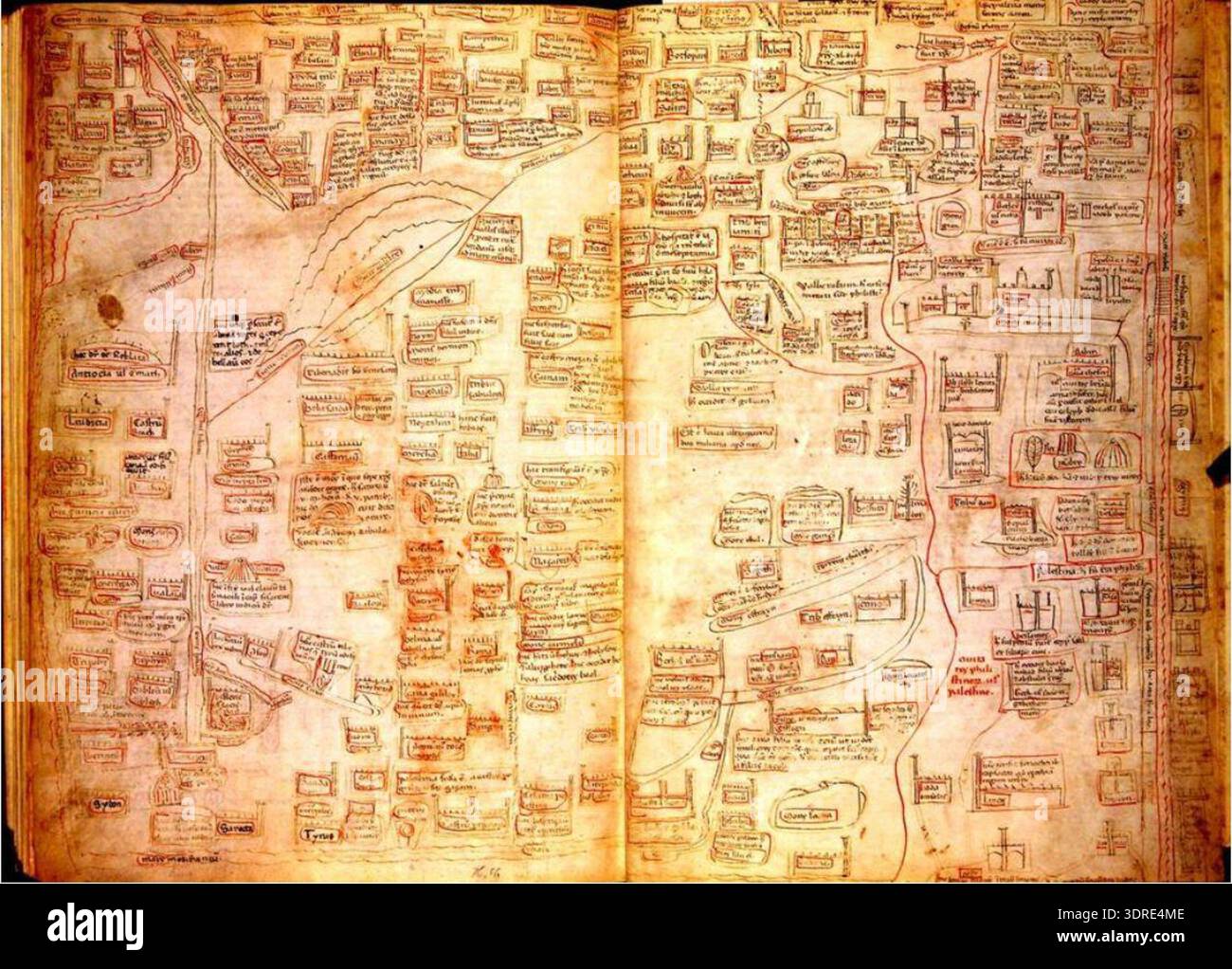 This manuscript map by Burchard of Mount Sion, dated between 1300 and ...