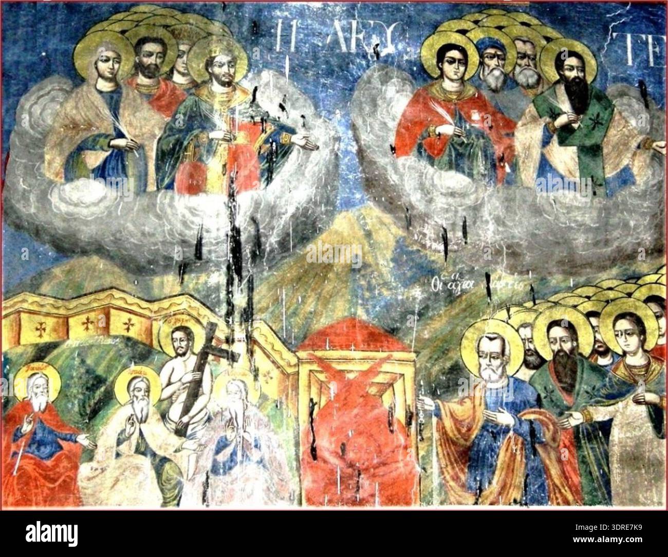 Painted during the 19th century the artwork shows religious iconography ...