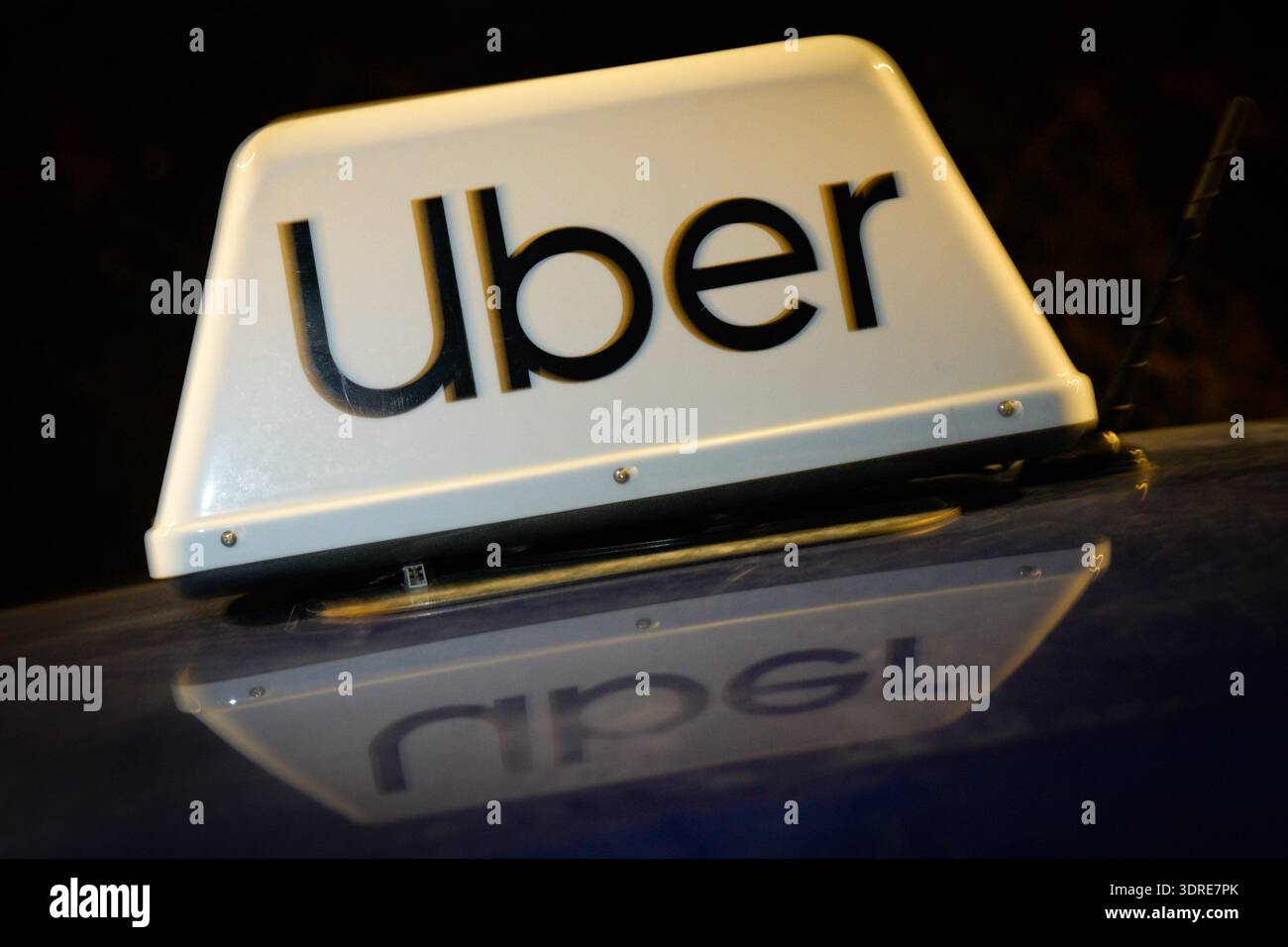 The Uber logo is seen on a taxi in Warsaw, Poland on 16 February, 2026 ...