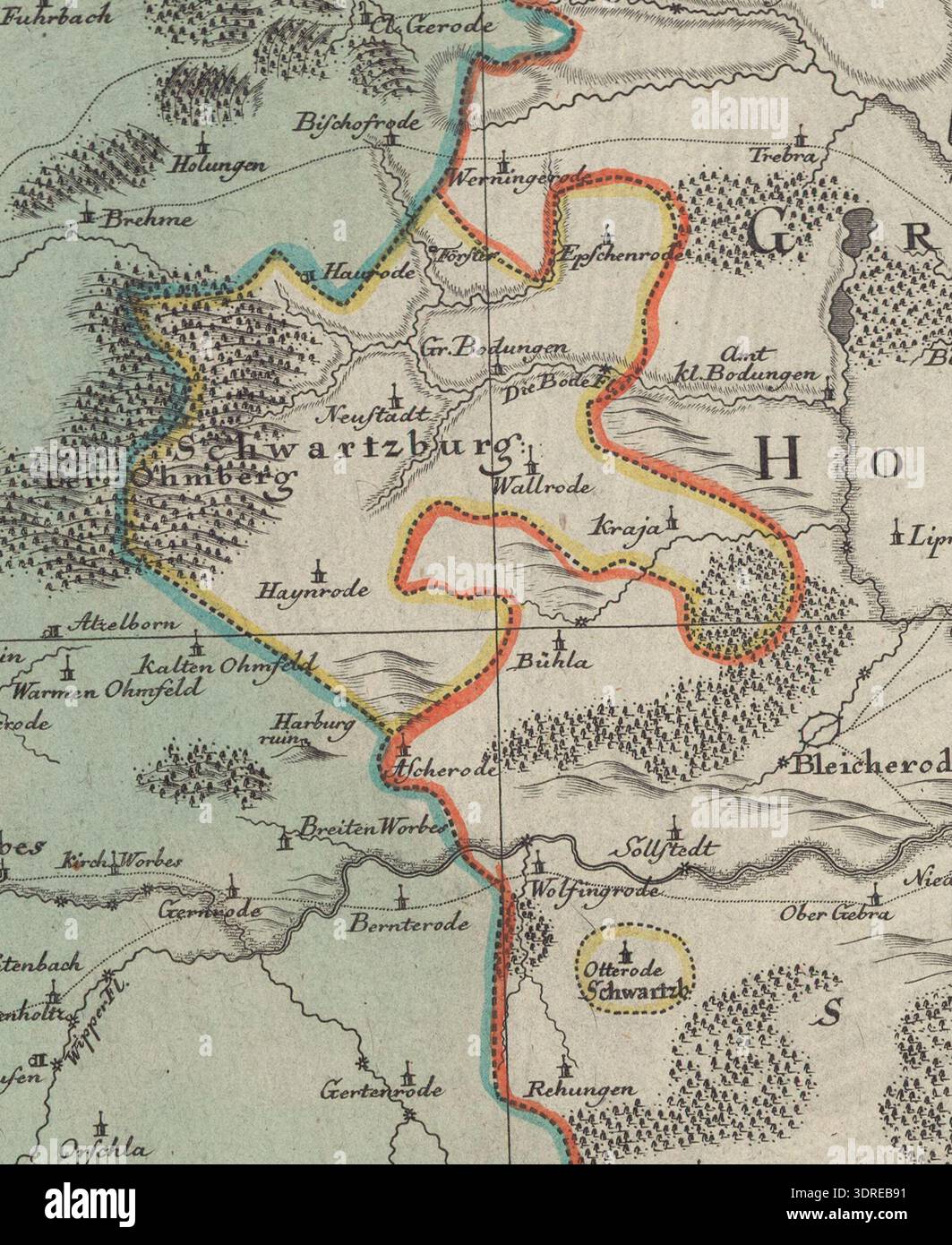 The 1761 map segment illustrates the Großbodungen district within the ...