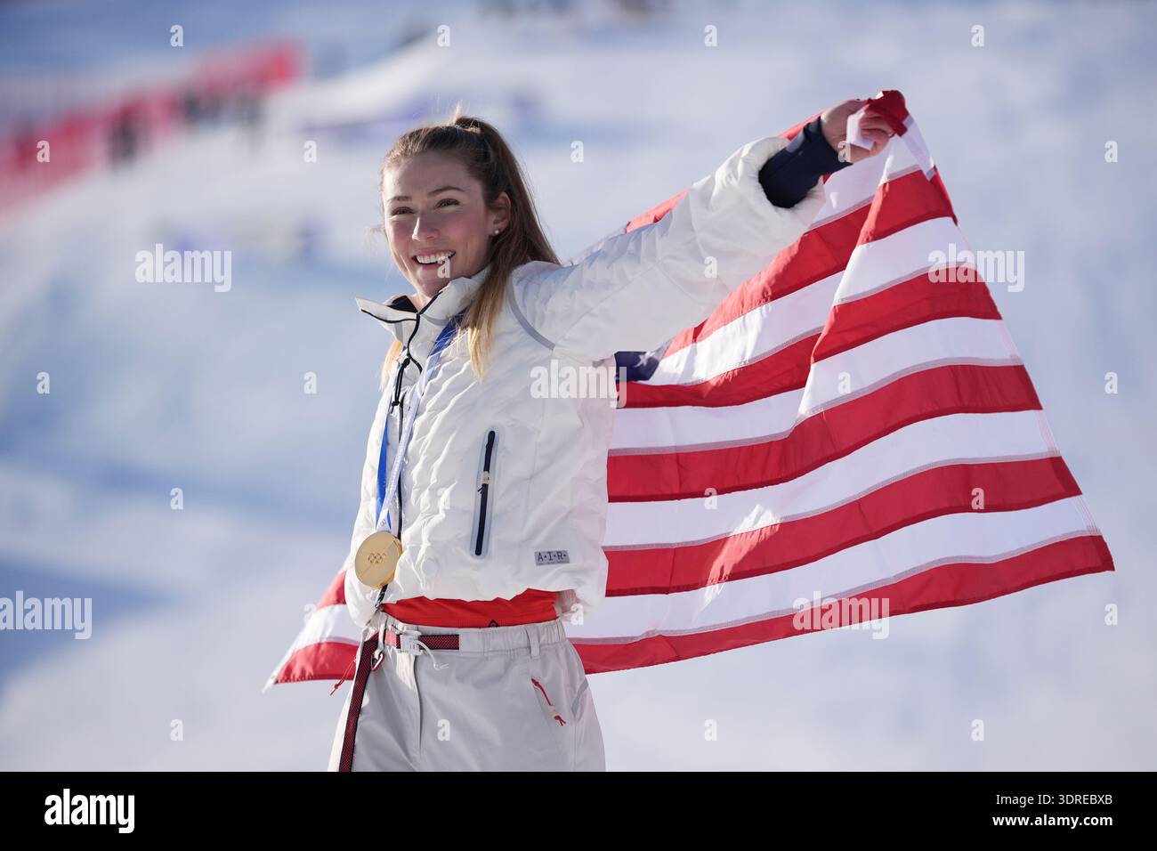 United States' Mikaela Shiffrin celebrates winning the gold medal in an ...