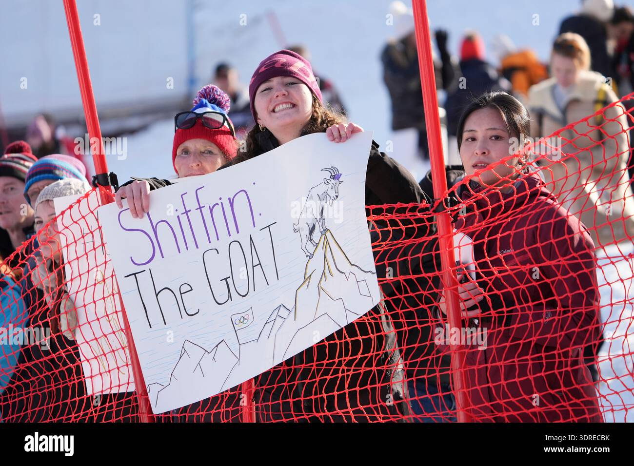 United States' Mikaela Shiffrin fans watch the medal ceremony of an ...