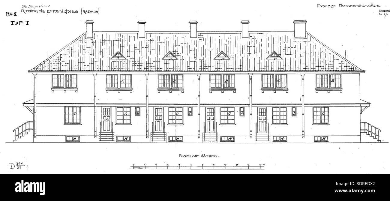 This drawing depicts the courtyard façade of Gamla Enskedets radhus ...
