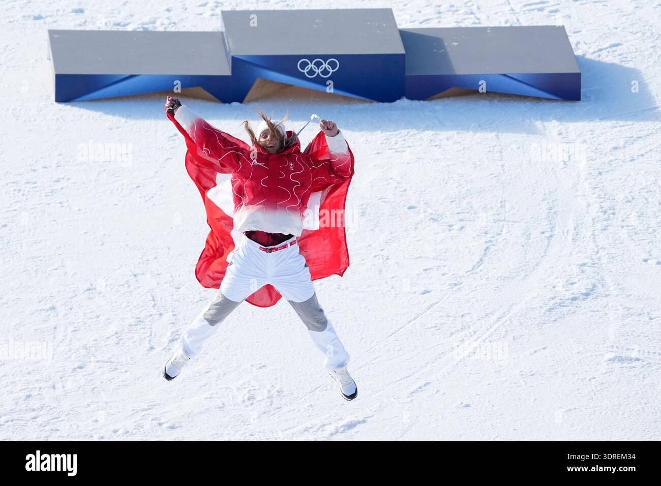 Switzerland's Camille Rast celebrates winning the silver medal in an ...