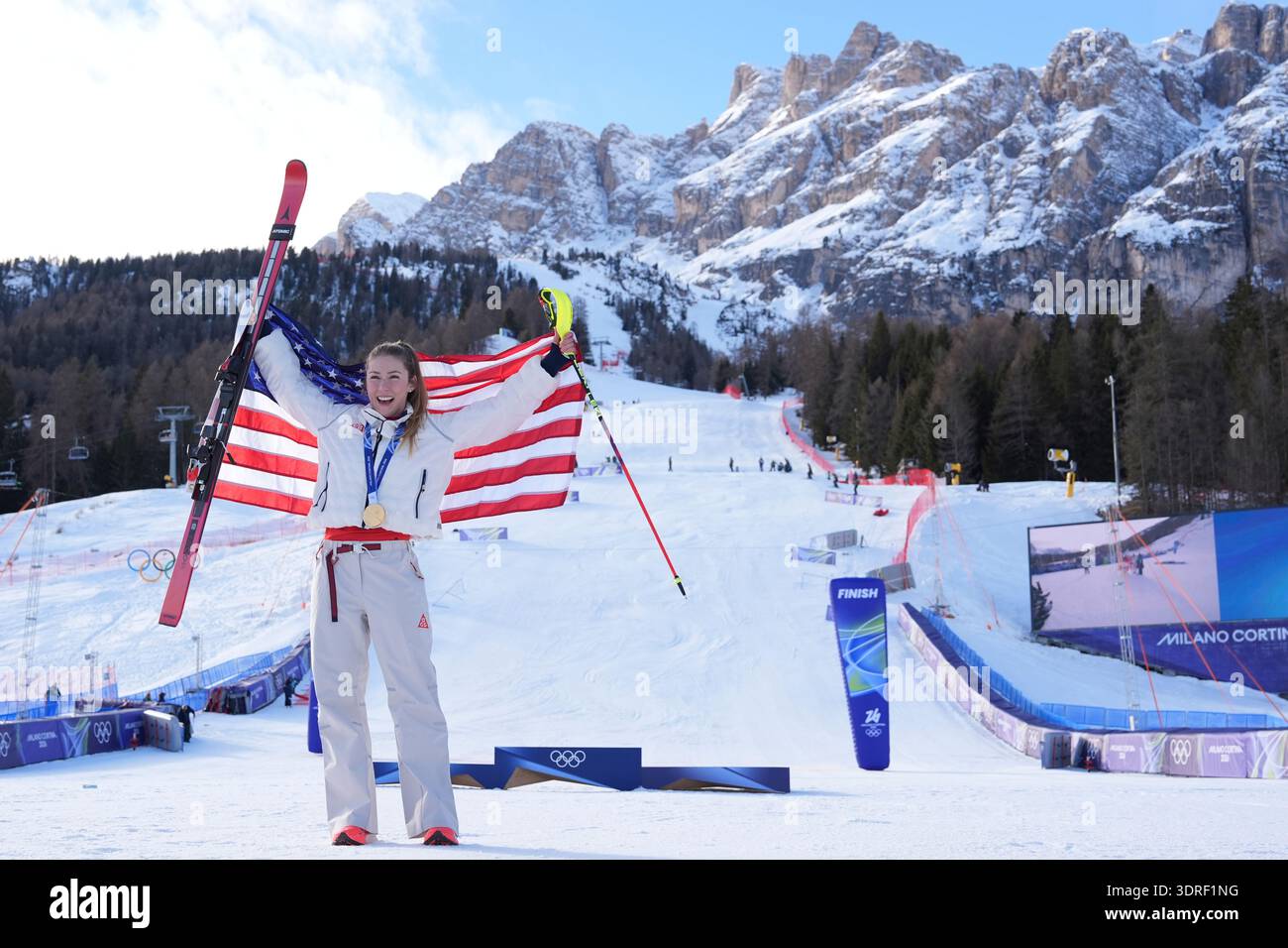 United States' Mikaela Shiffrin celebrates winning the gold medal in an ...