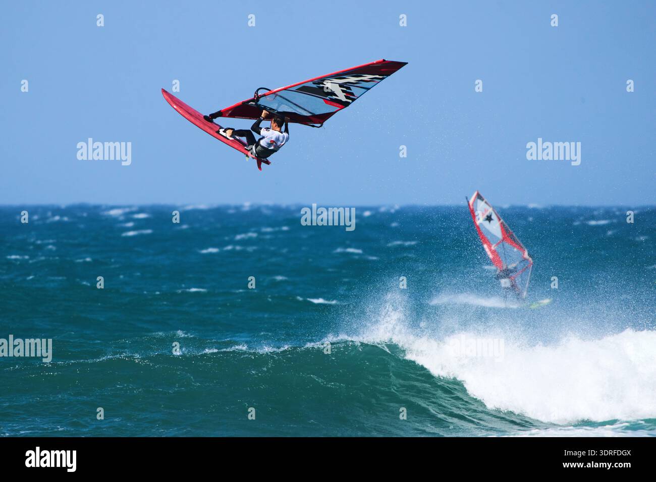 Adam Gavriel competes in extreme windsurfing conditions during the ...