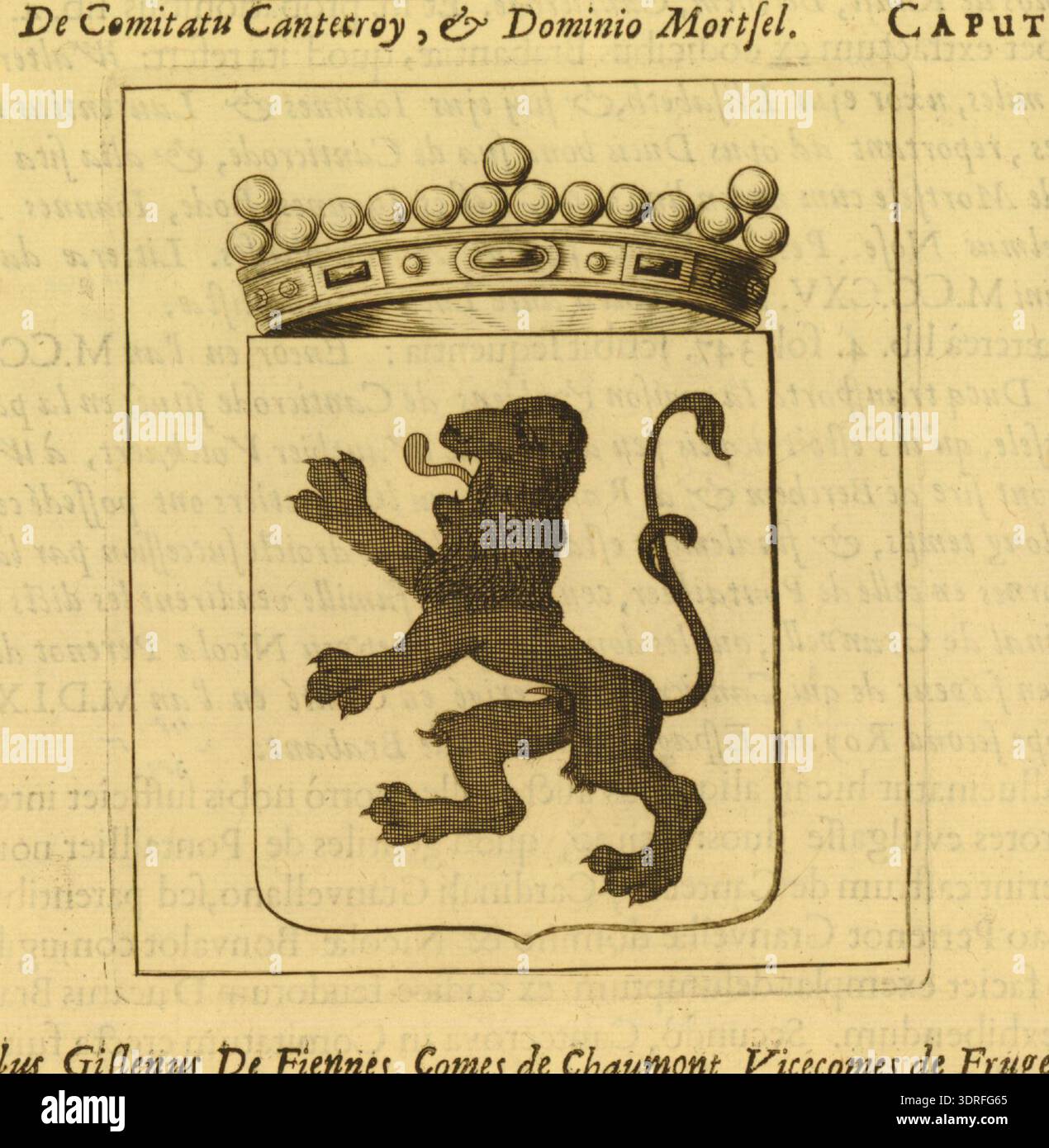 This book-illustration, circa 1678, shows the coat of arms of Mortsel ...