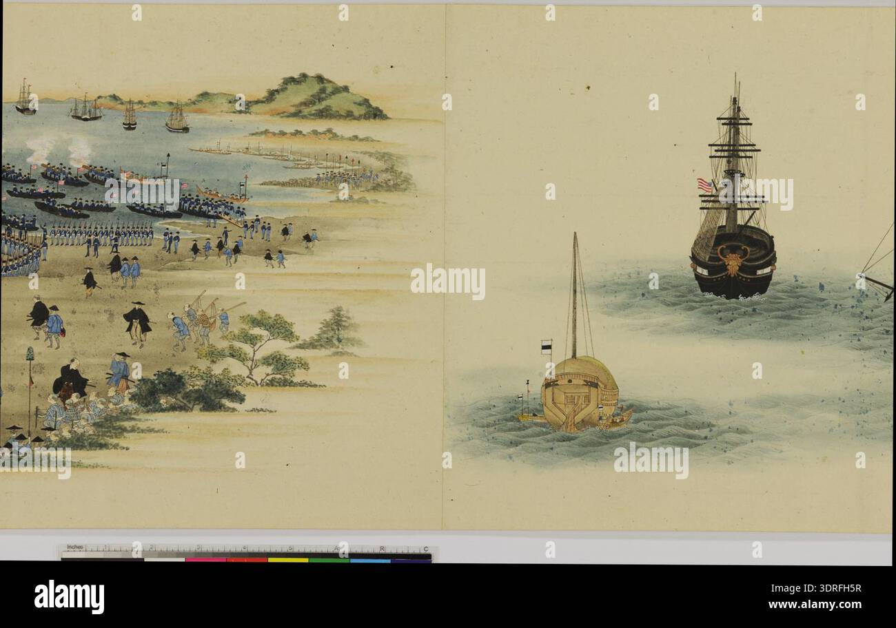 Gold and silver pigment depicts kokura and matsushiro fief troops hi ...