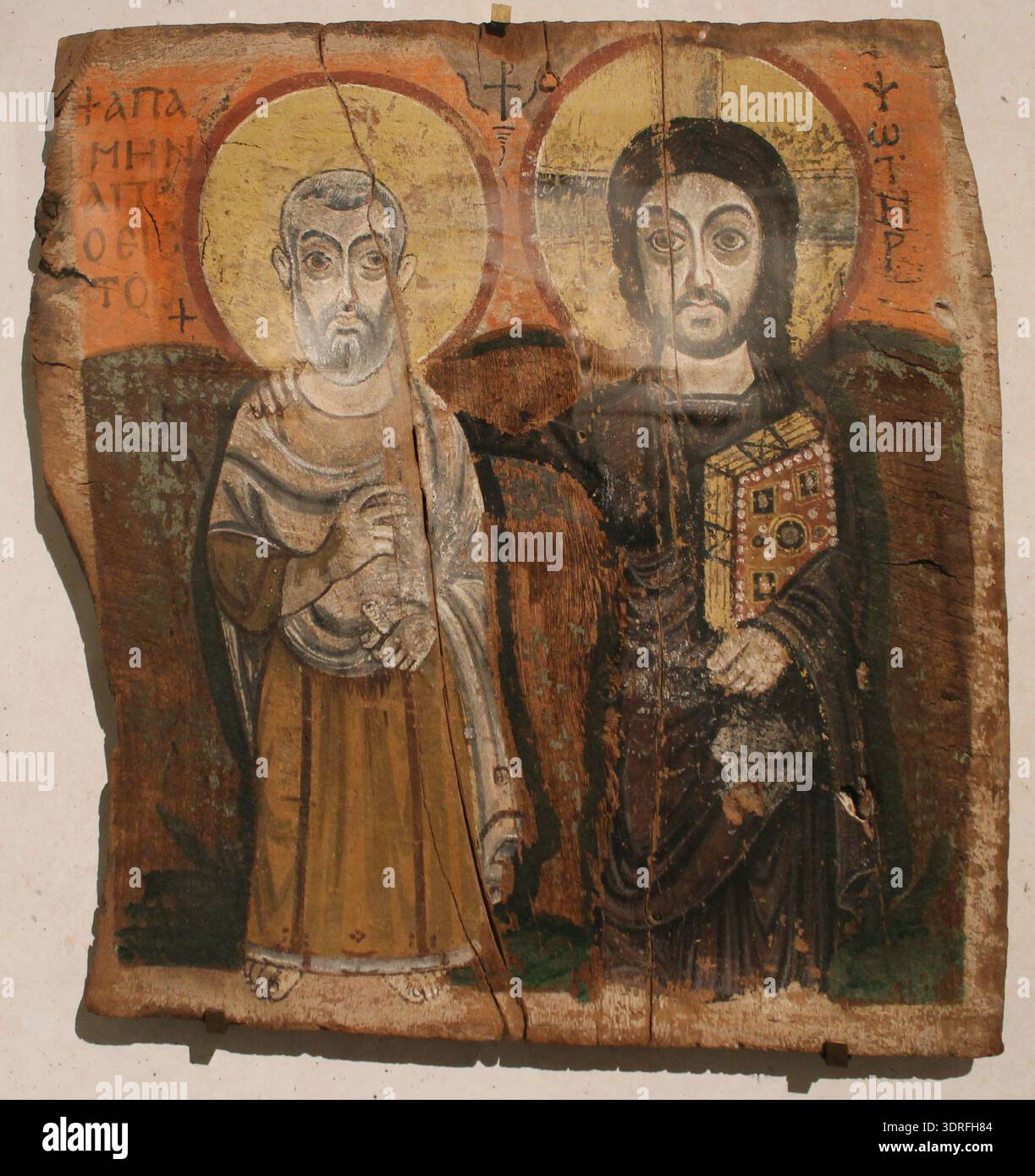 This religious icon depicts Christ alongside Saint Menas, an early ...
