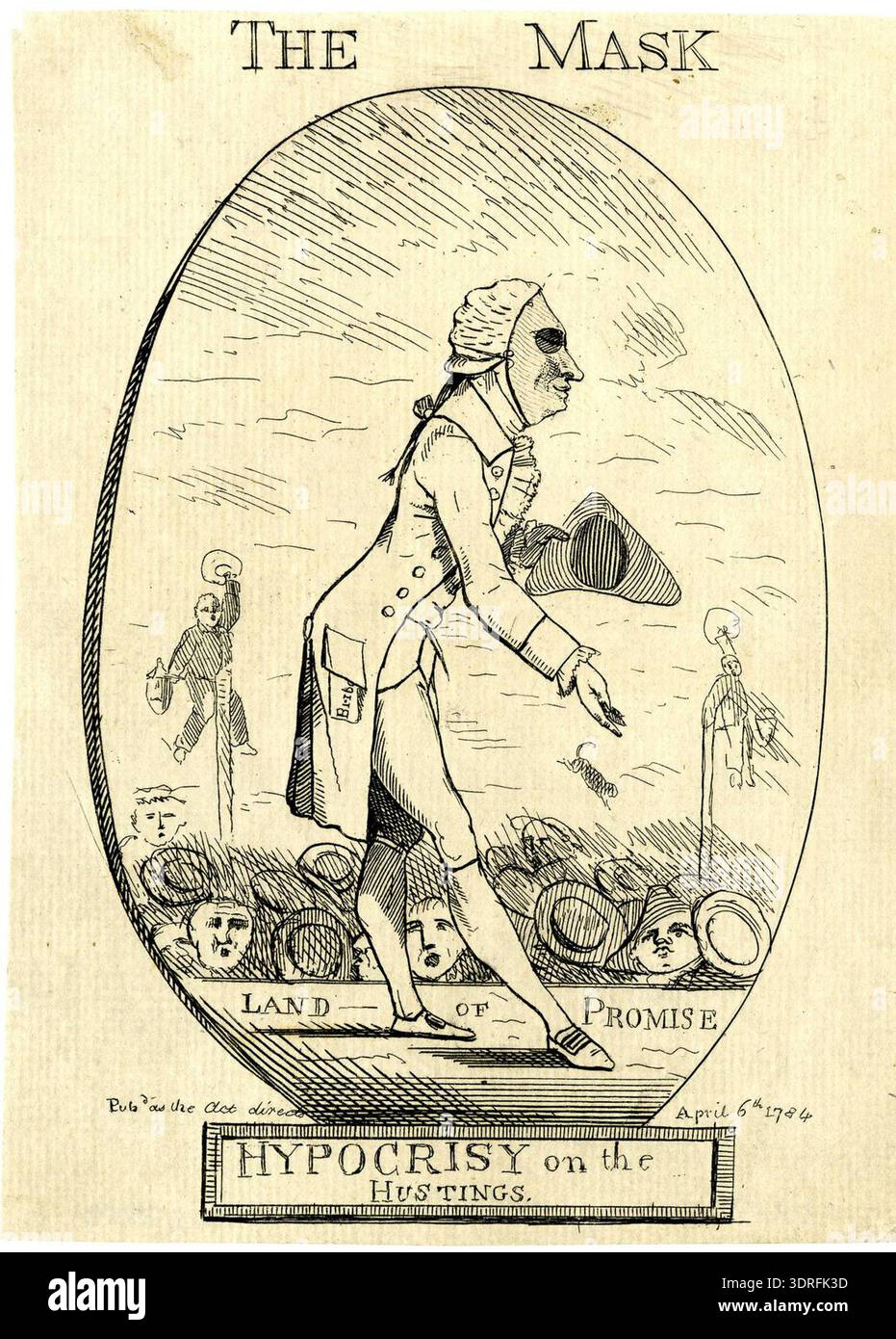 This 1784 etching titled 'The Mask' depicts a masked election candidate ...