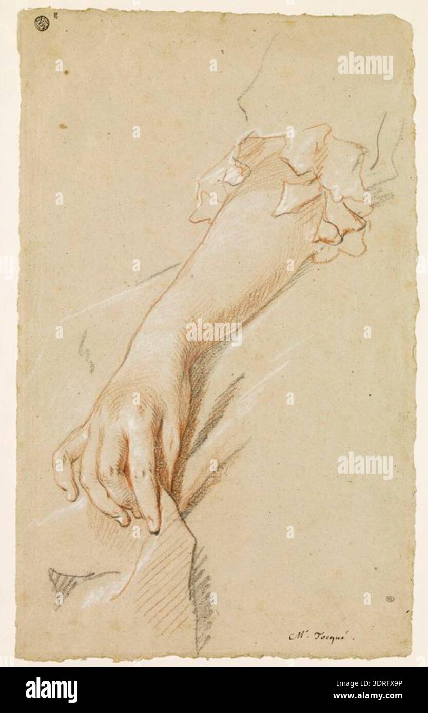 This study by Louis Tocqué shows a female hand with forearm holding an ...
