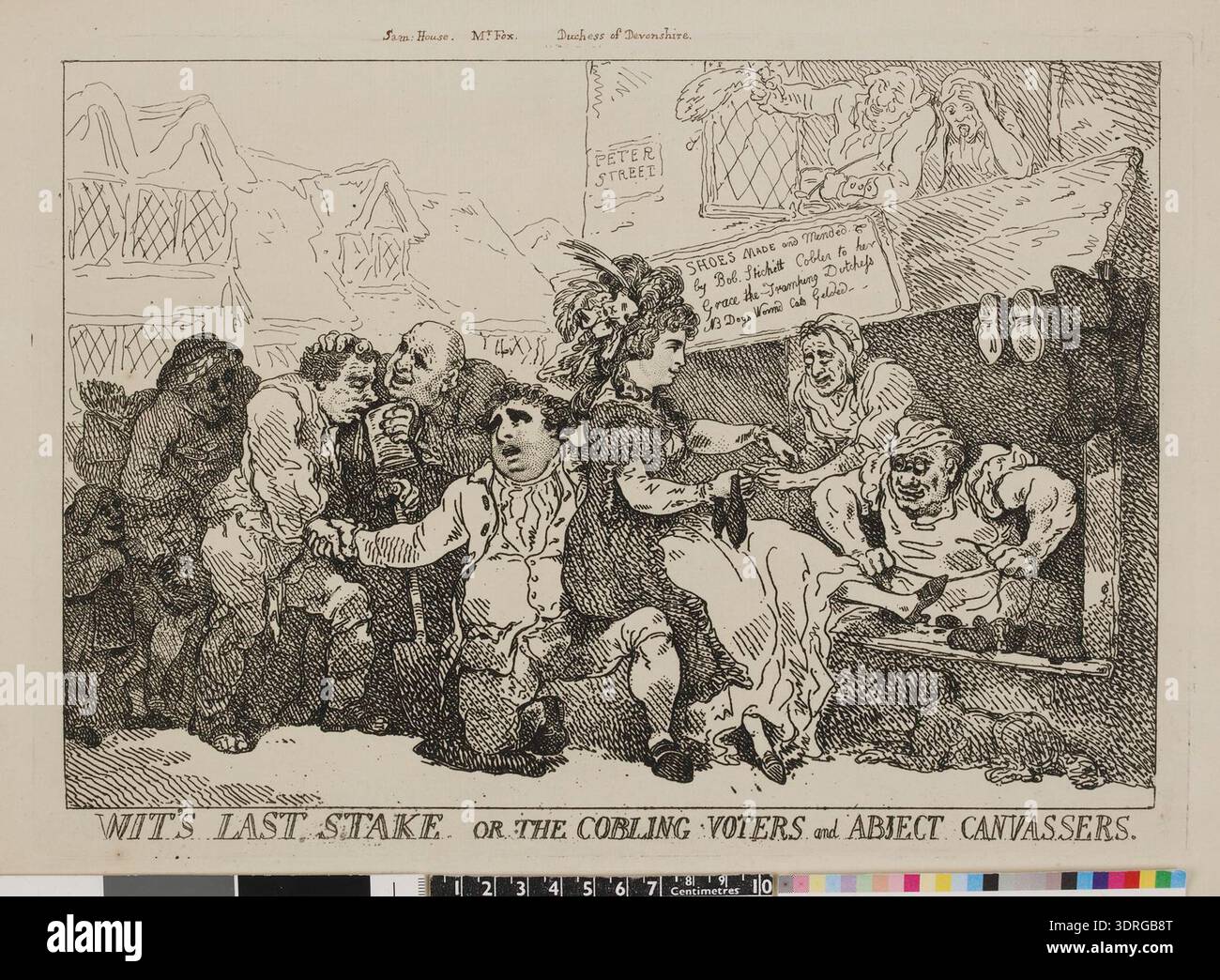 This 1784 etching, similar to other impressions, shows cobbling voters ...