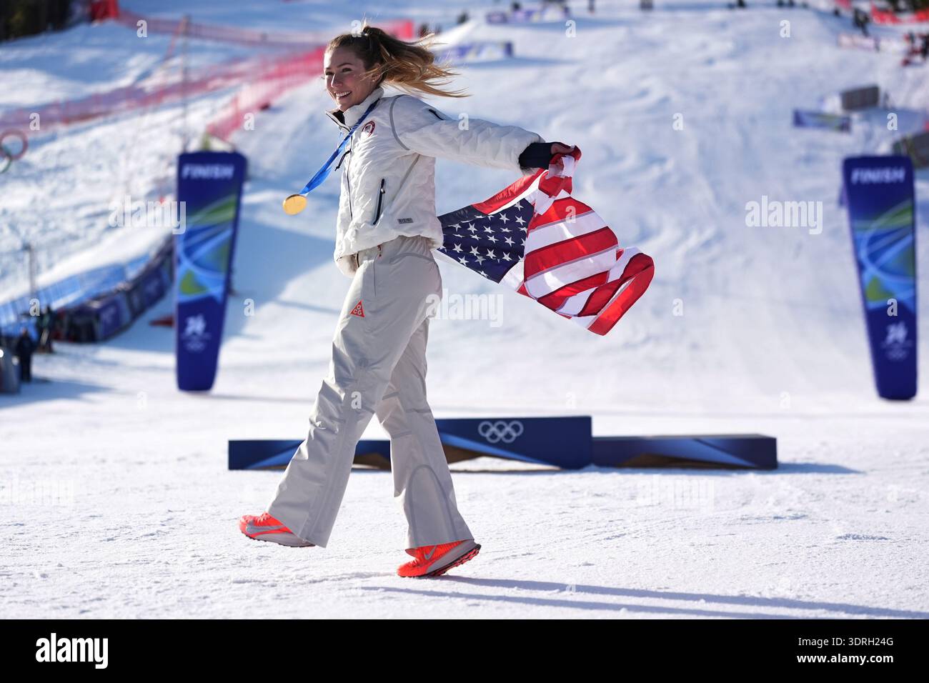United States' Mikaela Shiffrin celebrates winning the gold medal in an ...