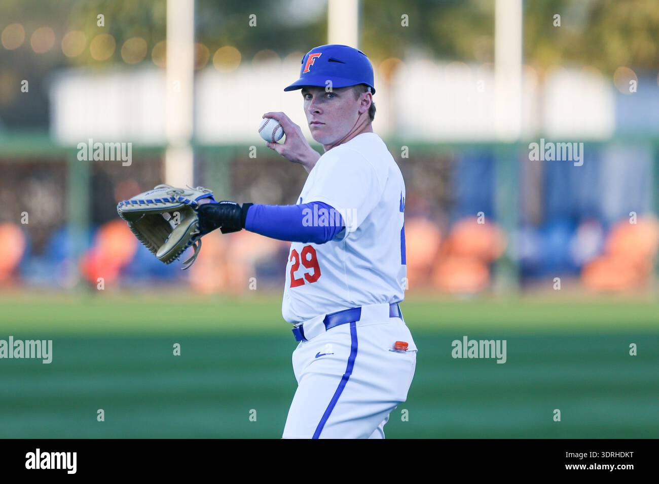 Florida catcher Cole Stanford (29) warms up before an NCAA baseball ...