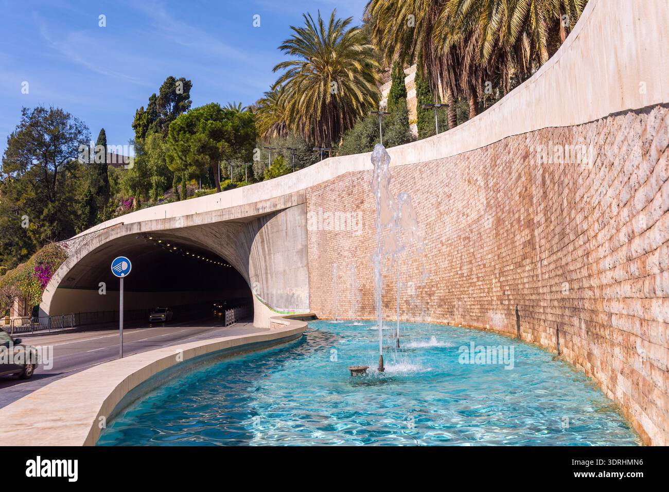 Architectural Road Tunnel Entrance and Decorative Pool with vertical ...