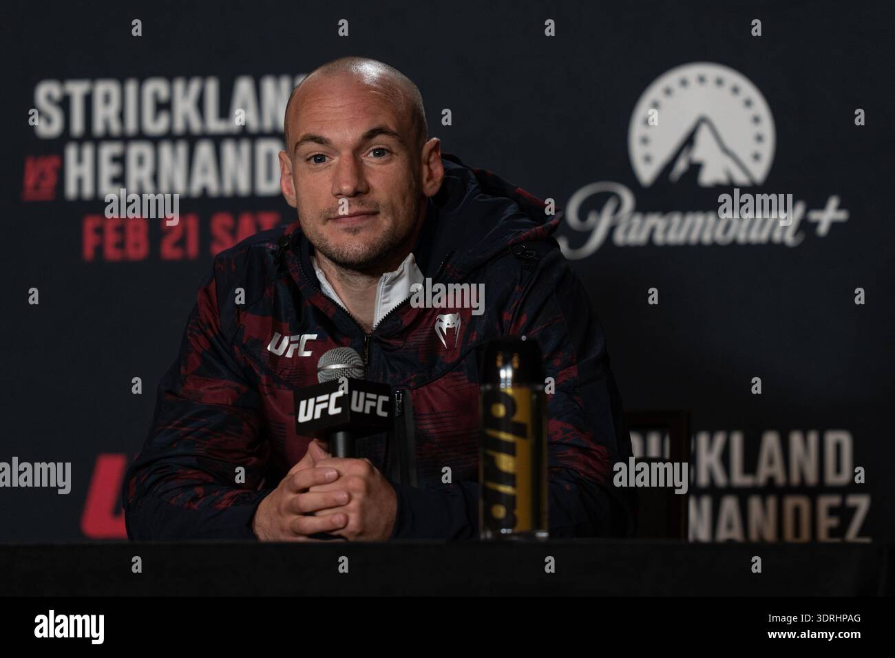 Uros Medic speaks during the UFC Fight Night Media Day at the Westin ...