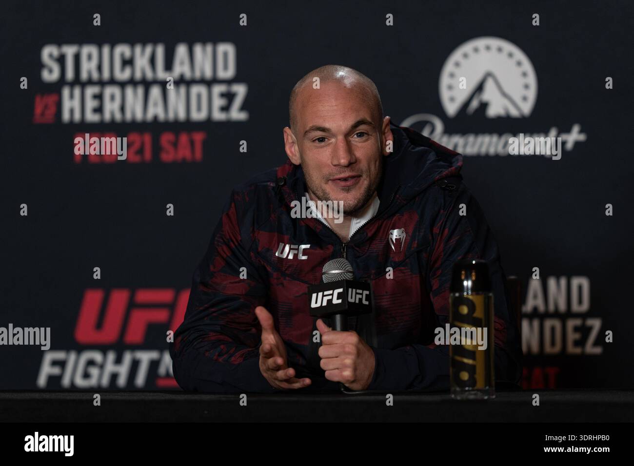 Uros Medic speaks during the UFC Fight Night Media Day at the Westin ...