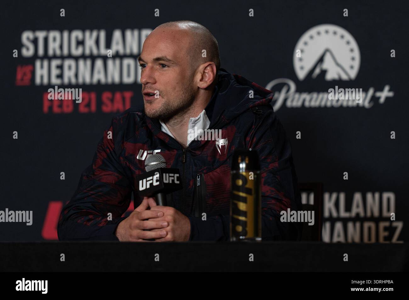 Uros Medic speaks during the UFC Fight Night Media Day at the Westin ...
