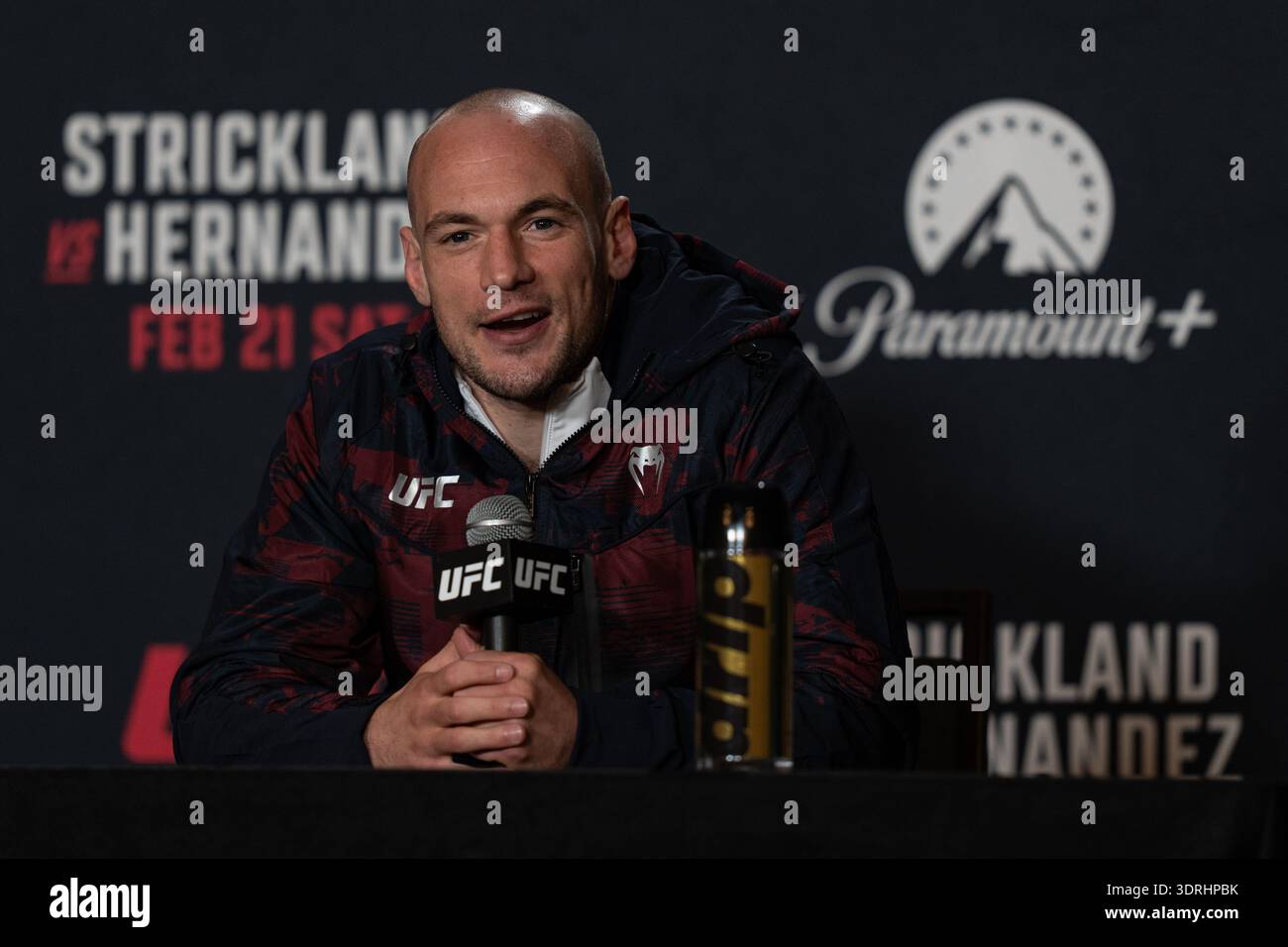 Uros Medic speaks during the UFC Fight Night Media Day at the Westin ...