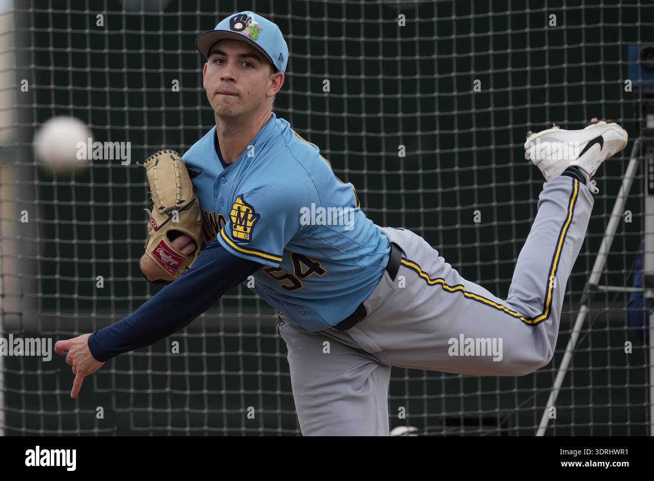 Milwaukee Brewers' Robert Gasser throws during a spring training ...