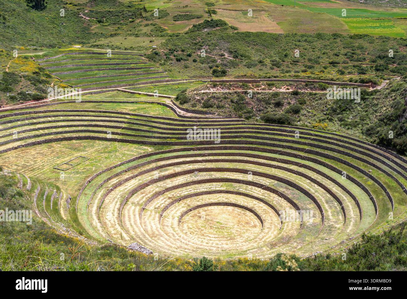 The Inca site of Moray in the Sacred Valley, Peru, features concentric ...