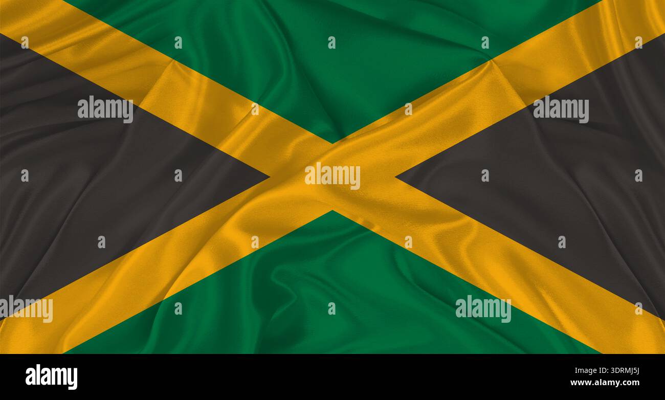 Flag of Jamaica with cloth texture. Close up of Jamaica flag waving ...
