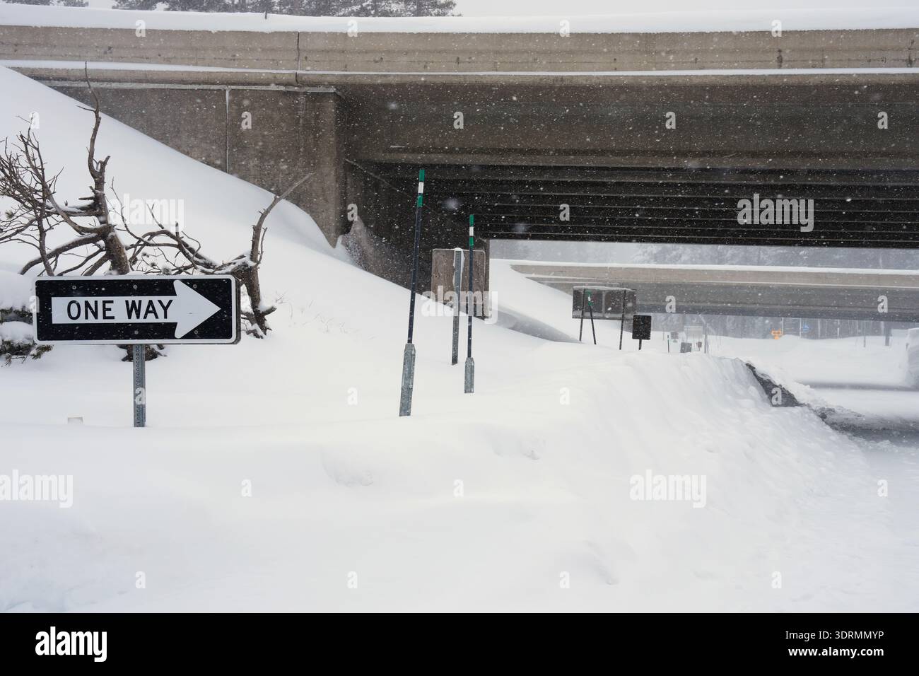 Snow covers a road on an underpass along interstate 80 on Wednesday ...