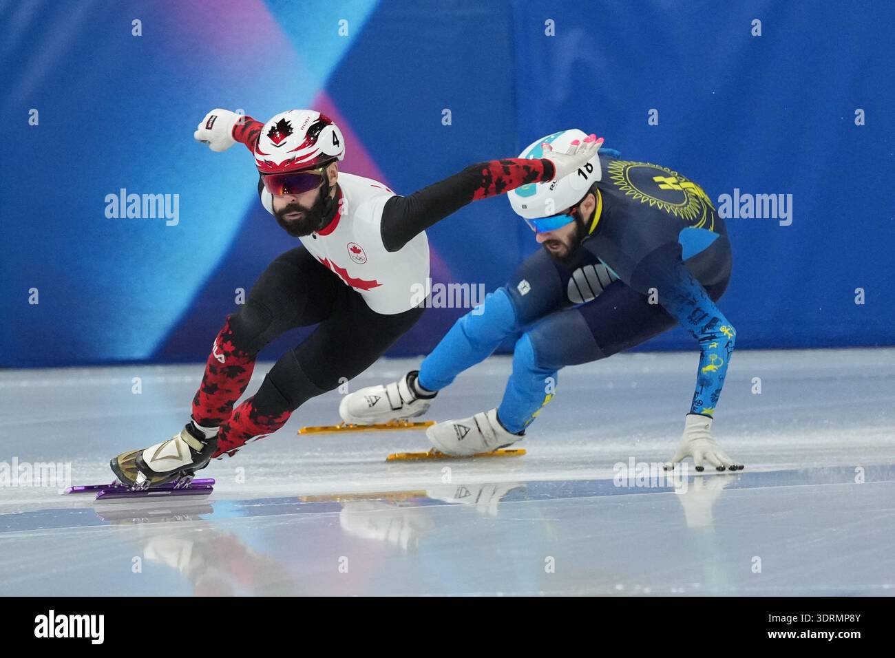 Canada's Steven Dubois (4) competes in the men's 500m short track speed ...