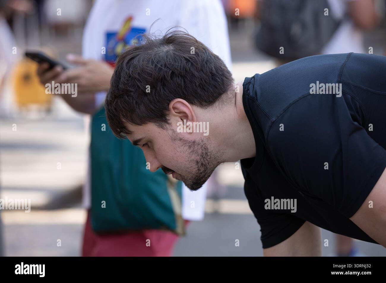 Bangkok, Thailand. Feb 1 2026 Short blonde hair male tourist bending ...