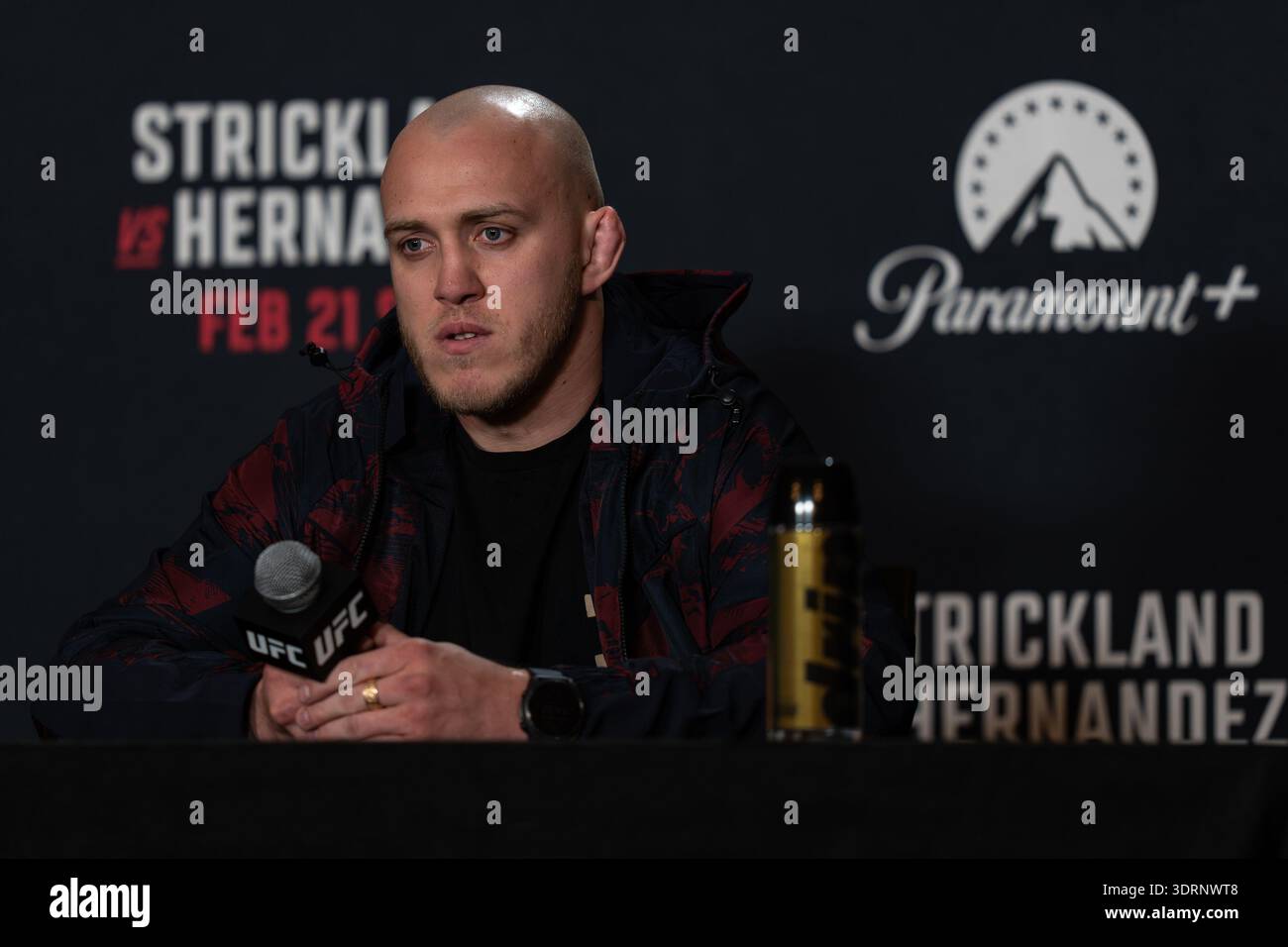 Serghei Spivac speaks during the UFC Fight Night Media Day at the ...