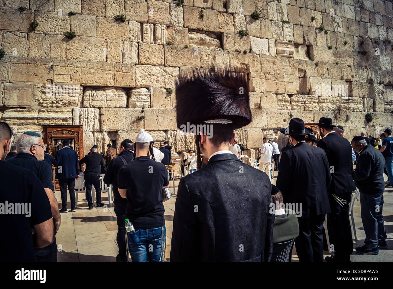 Jerusalem, Israel - February 18, 2026. Orthodox Jewish men praying at ...
