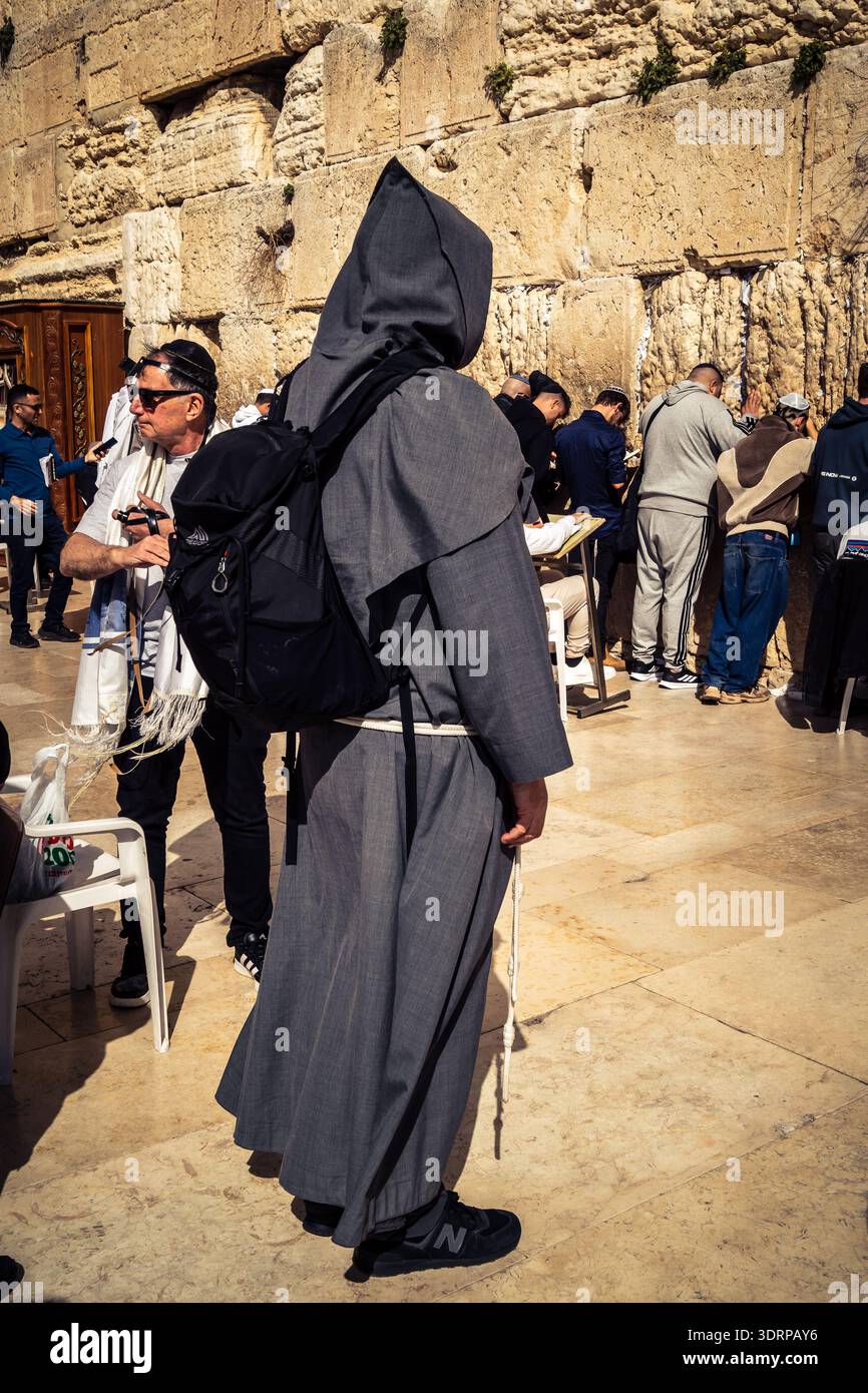 Jerusalem, Israel – February 18, 2026. Close-up of Jewish men in deep ...