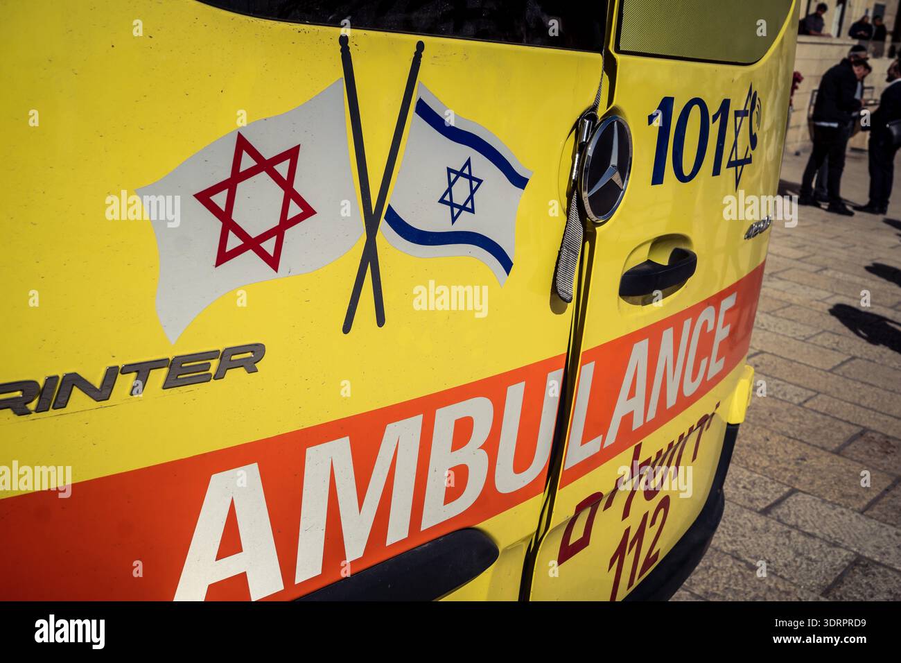 Jerusalem, Israel - February 19, 2026 Magen David Adom (MDA) ambulance ...