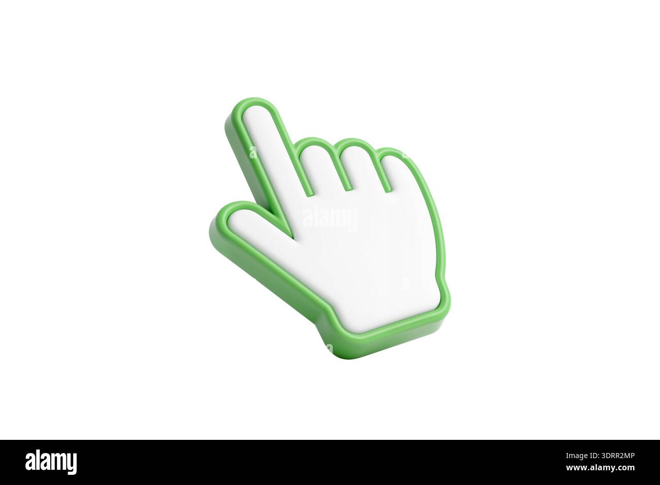 3d rendering of a 3D pixel hand cursor with a lime green outline and ...
