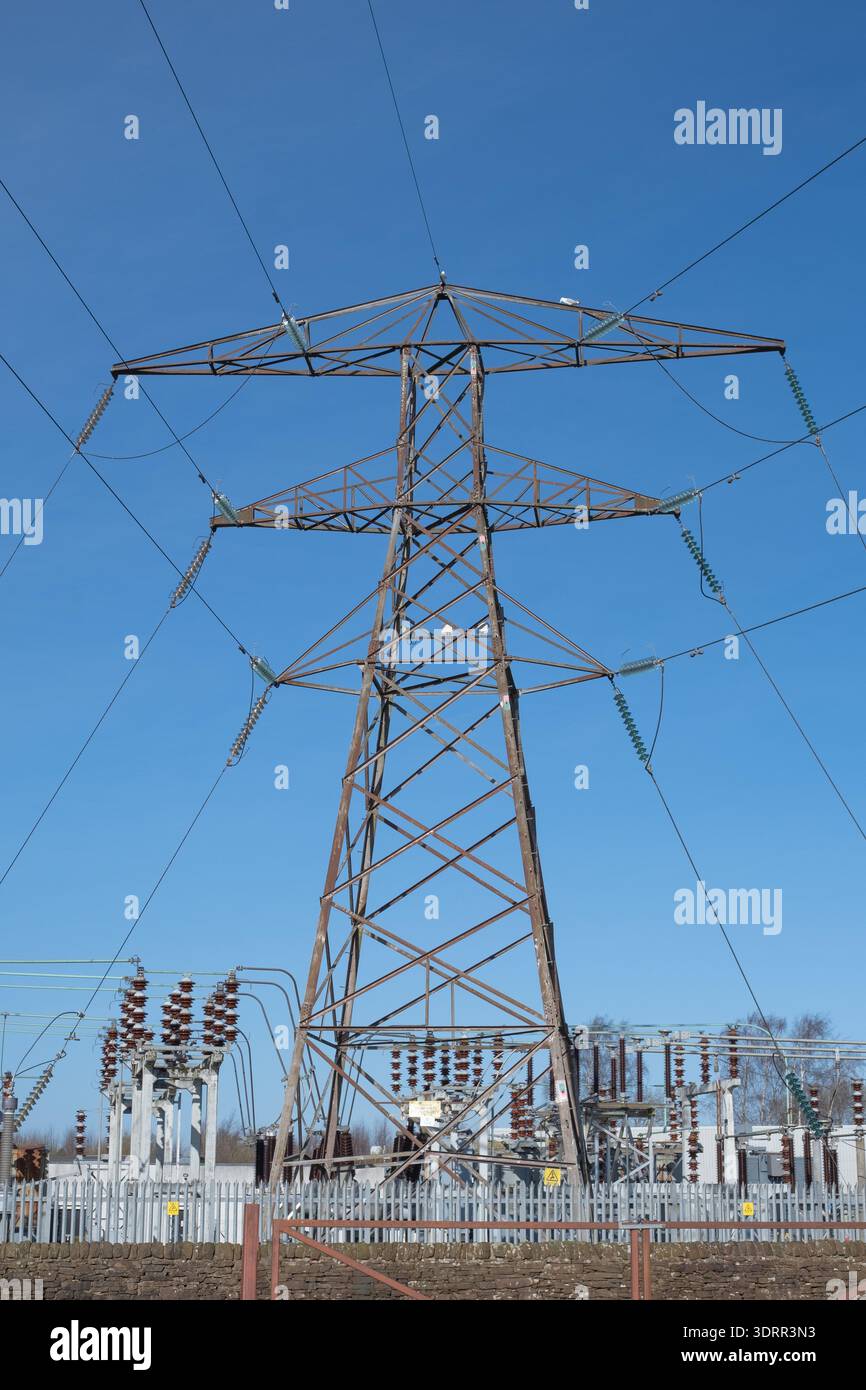 17th February 2026 view in vertical format of an electricity pylon in ...