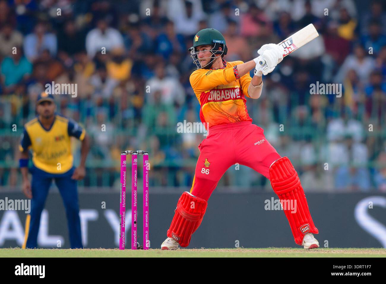 Colombo, Sri Lanka. 19th February 2026. Brian Bennett of Zimbabwe bats ...
