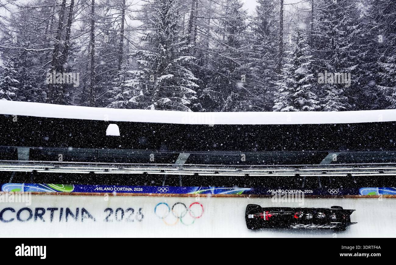 Canada pilot Jay Dearborn during the Men's 4-man Bobsleigh training at ...