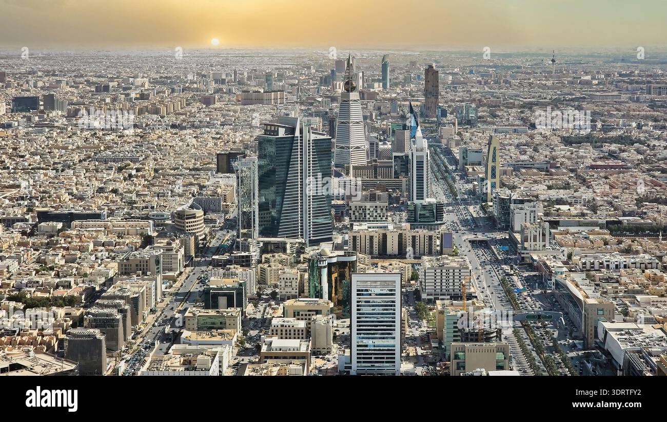 Aerial view of the Al Faisaliah Tower and Riyadh skyline in Saudi ...