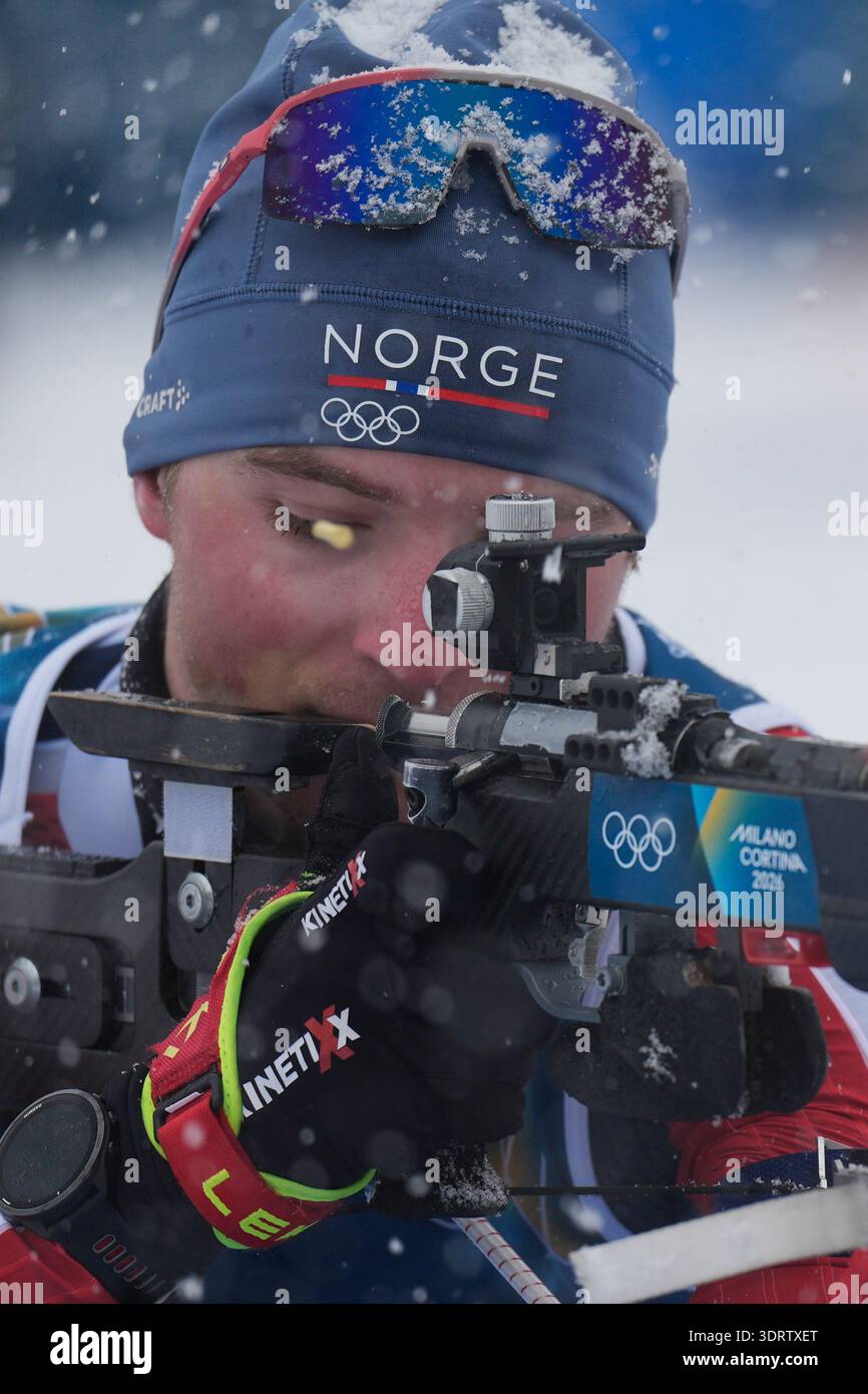 Isak Leknes Frey, of Norway, participates in a biathlon training ...