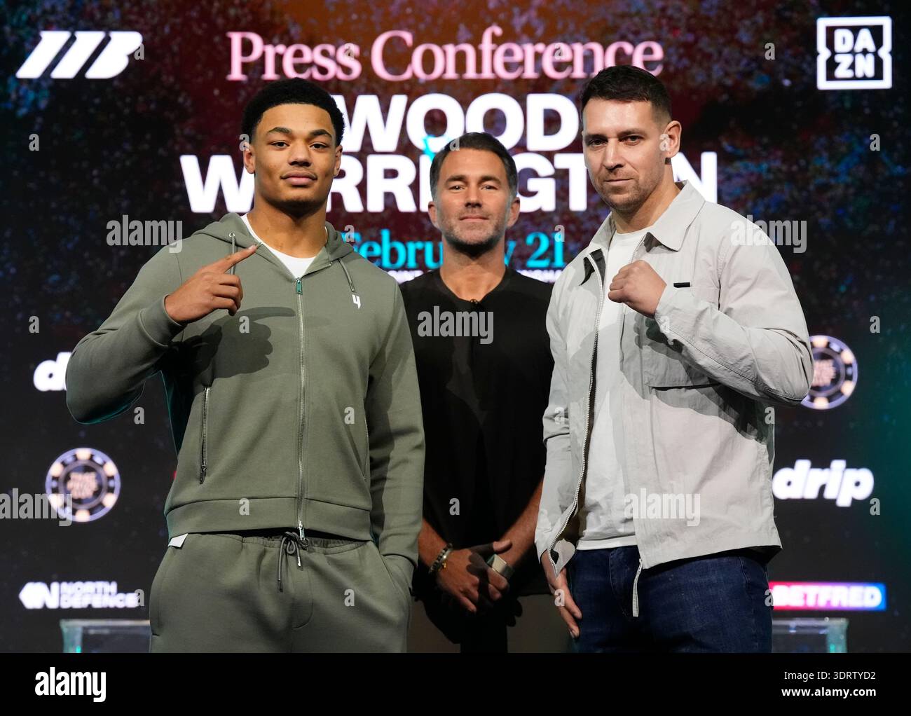 (left to right) Leo Atang, promoter Eddie Hearn and Dan Garber during a ...