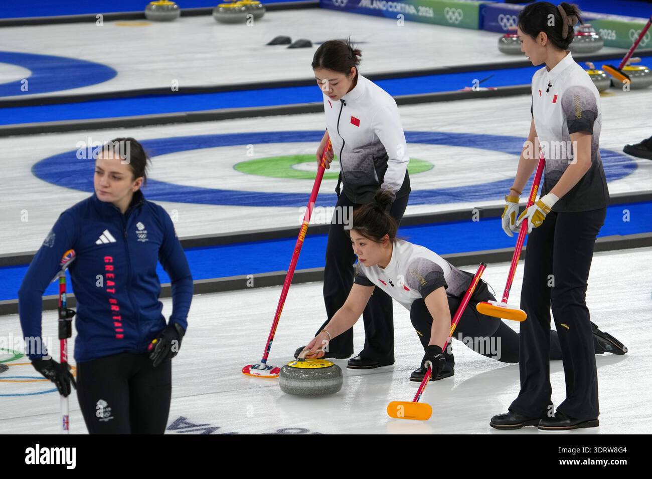 China's Dong Ziqi , Jiang Jiayi , and Han Yu in action during the women ...