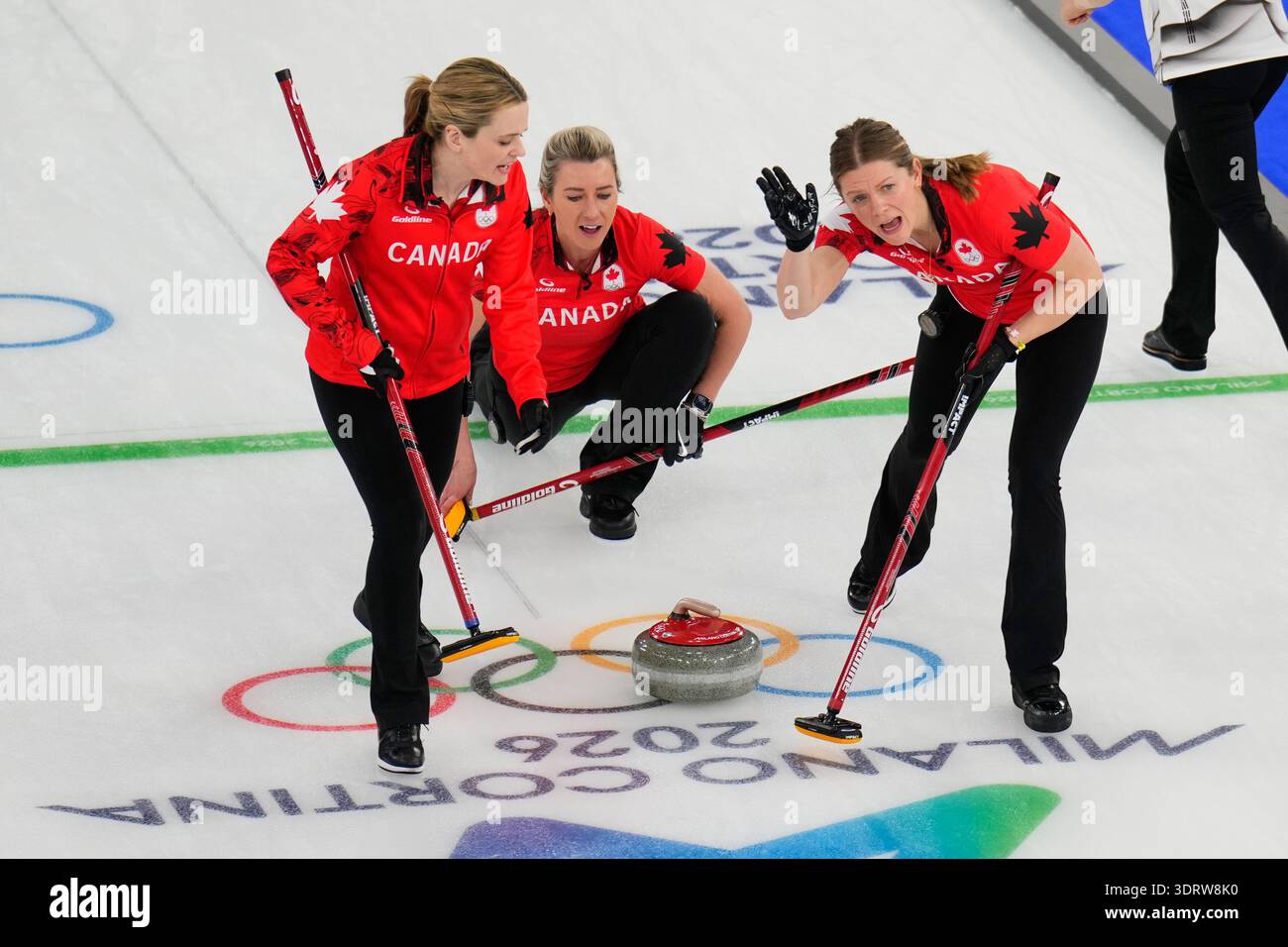 Canada's Tracy Fleury, Emma Miskew and Sarah Wilkes compete during a ...