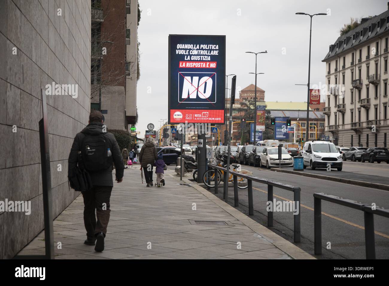 Milan, Via M. Gioia, Five Star Movement billboard in favor of a "No ...