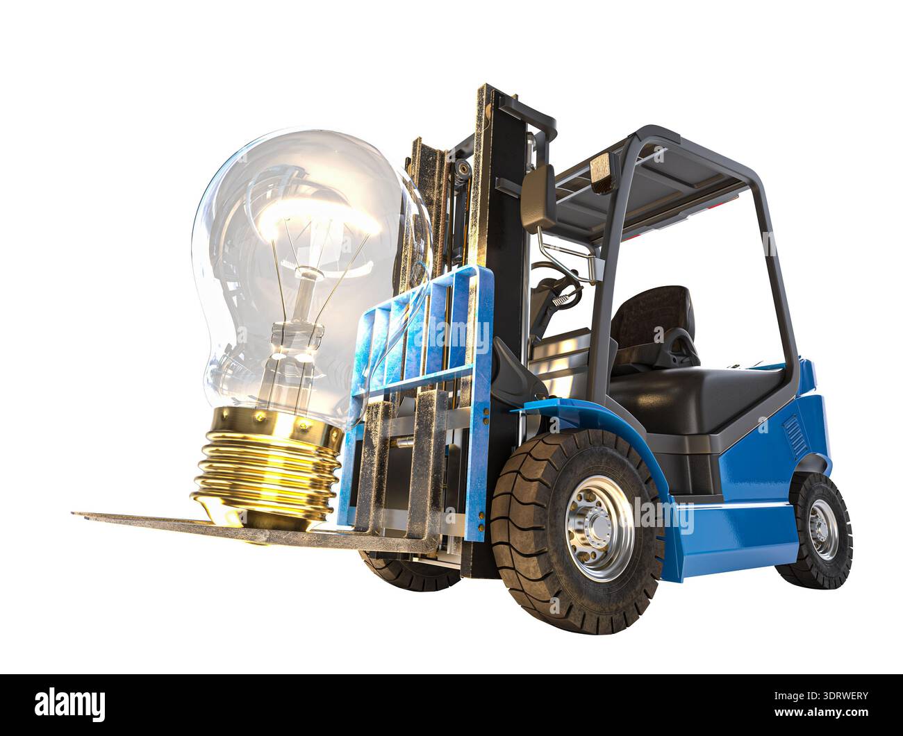 3d Forklift lifting light bulb concept inspiration idea Stock Photo - Alamy