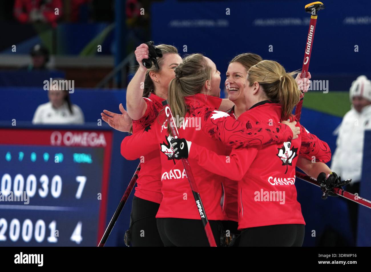Canada's Rachel Homan, Tracy Fleury, Emma Miskew, and Emma Miskew react ...