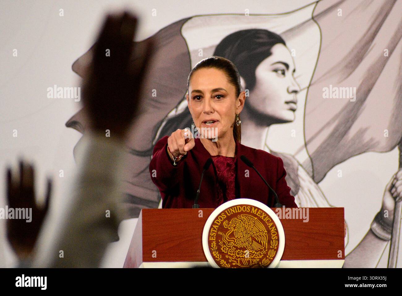 Mexico’s President Claudia Sheinbaum Pardo, speaks during a briefing ...