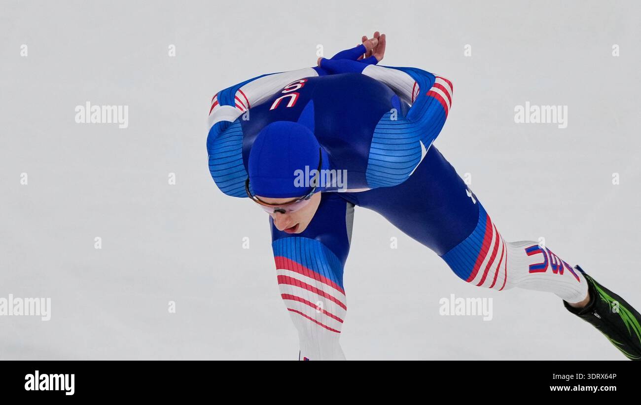 Jordan Stolz of the U.S. competes during the Speedskating men's 1500m ...
