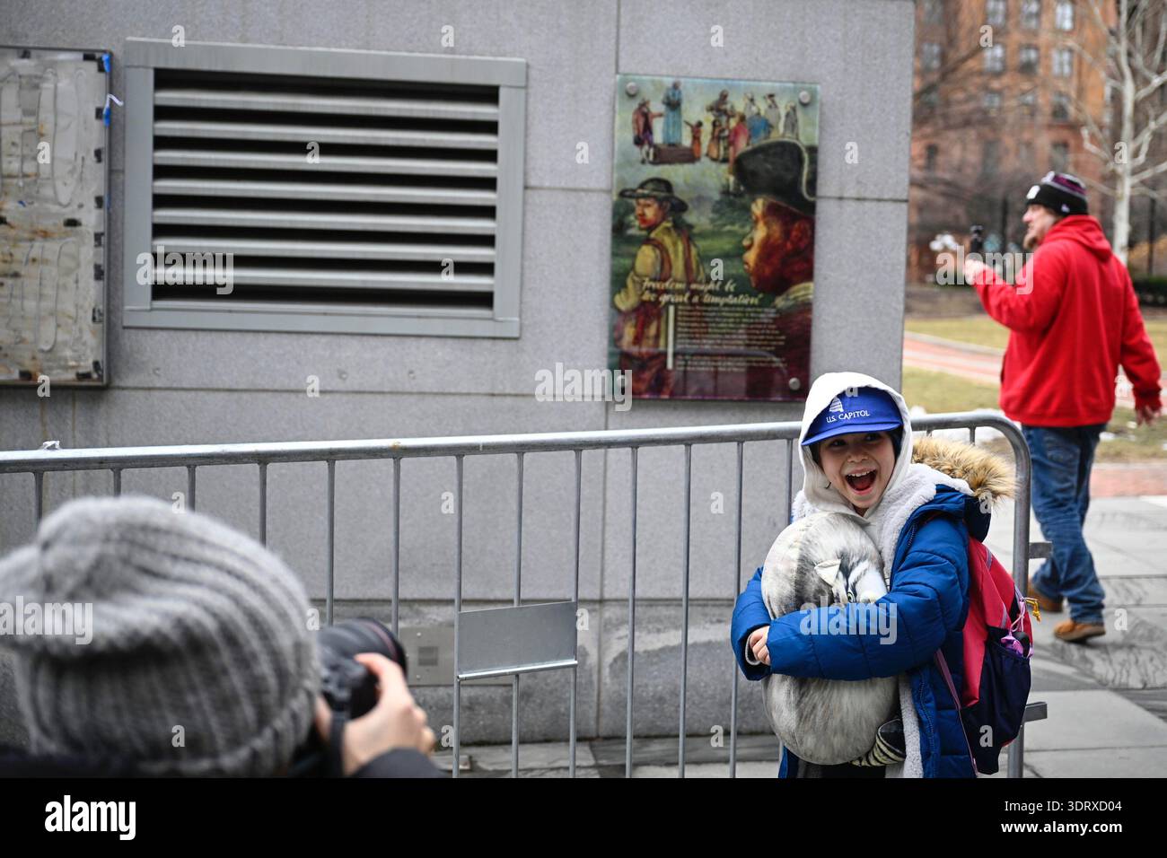 Frances Raymond, 9, of New York City, has her photo taken in front of ...