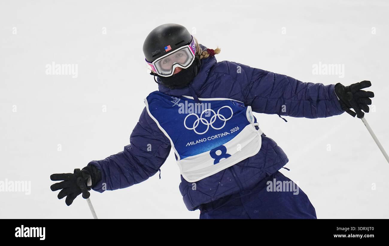 United States' Svea Irving reacts during the women's freestyle skiing ...