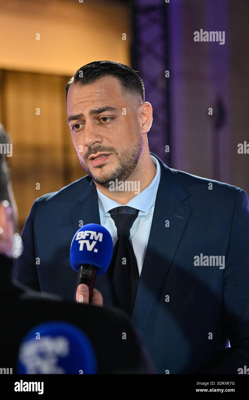 Sebastien Delogu (La France Insoumise) pictured as BFM Channel TV host ...